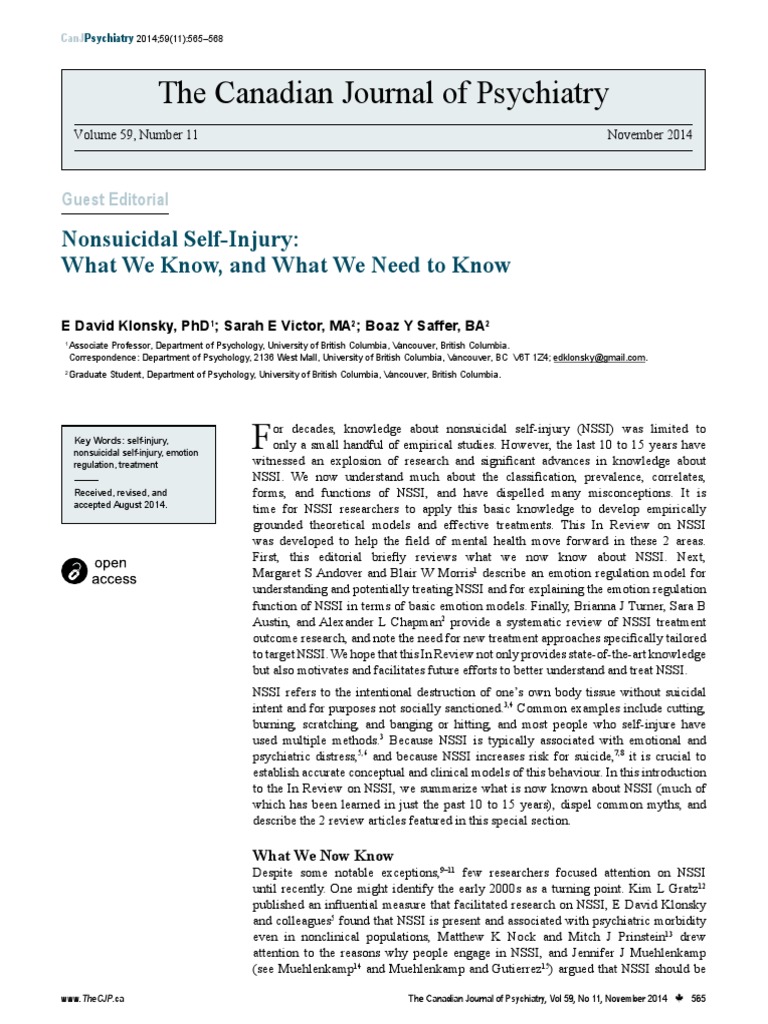 Understanding Nonsuicidal Self-Injury | PDF | Self Harm | Borderline ...