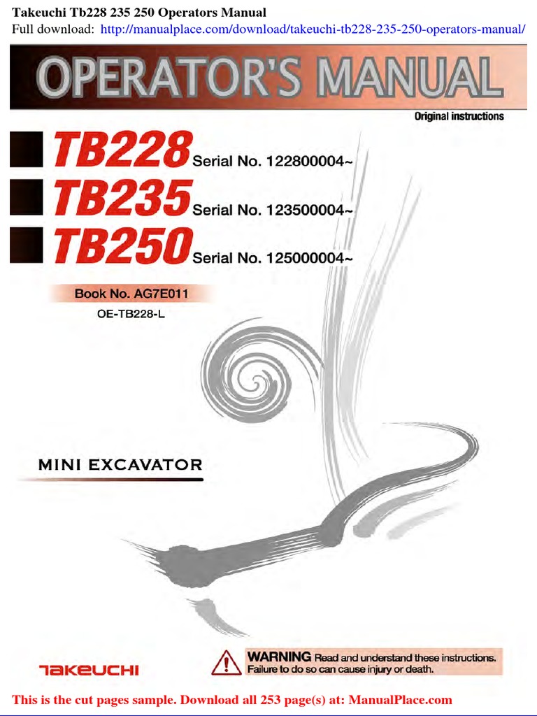 Takeuchi Tb228 235 250 Operators Manual | PDF