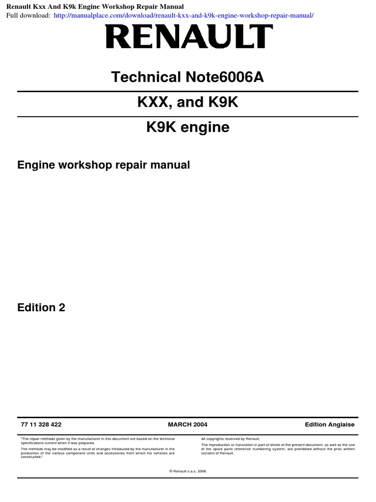 Renault KXX and k9k Engine Workshop Repair Manual | PDF