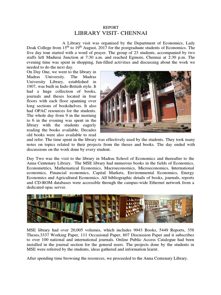 REPORT LibraryVisit | PDF | Libraries | Economics