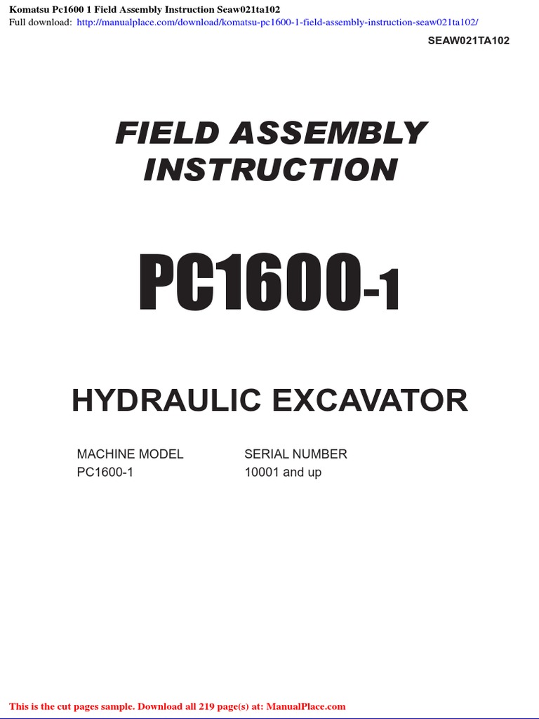 Komatsu Pc1600 1 Field Assembly Instruction Seaw021ta102 | PDF | Home ...