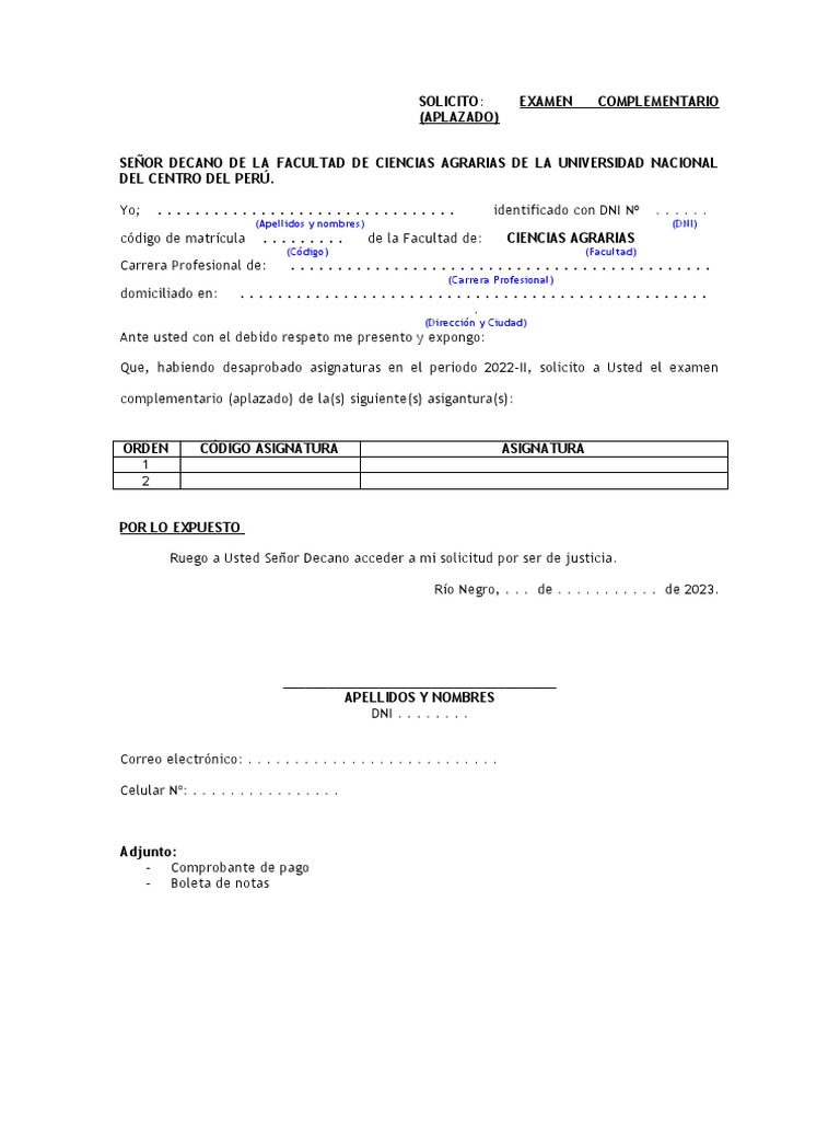 Formato Solicitud Examen Complementario | PDF