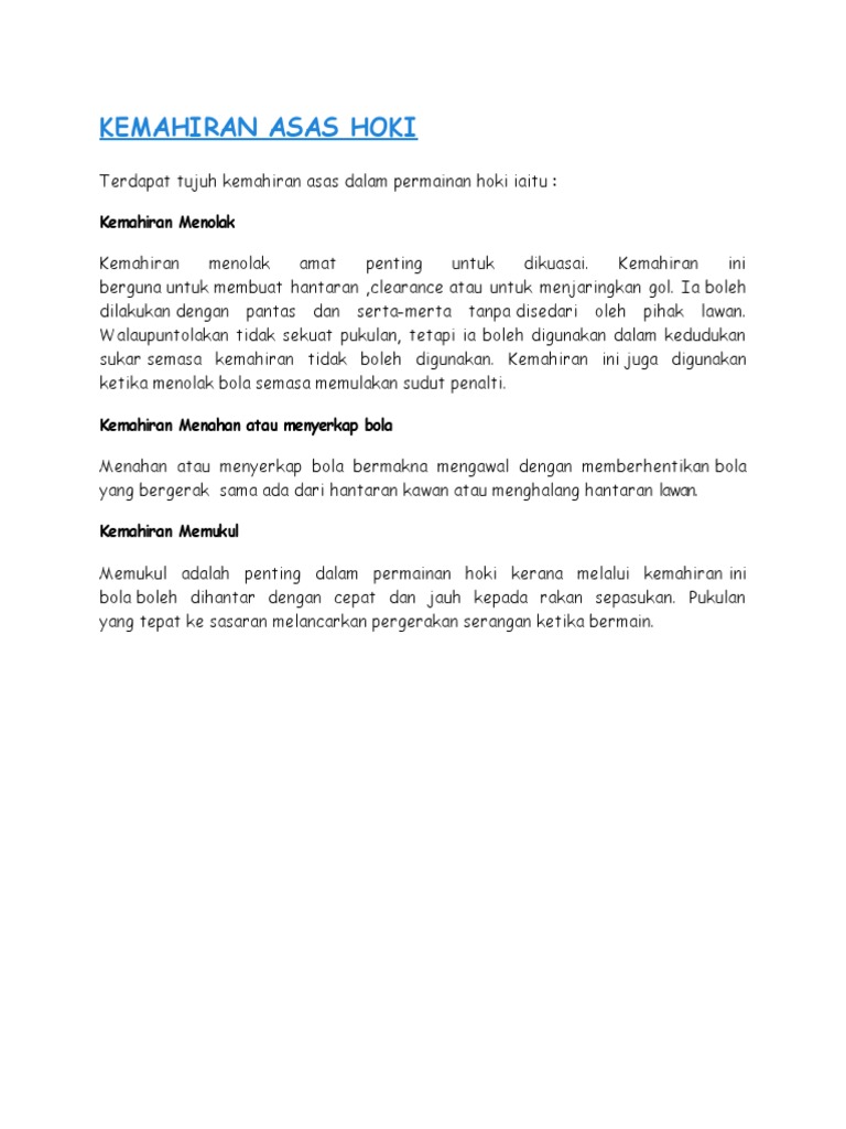 Kemahiran Asas Hoki | PDF