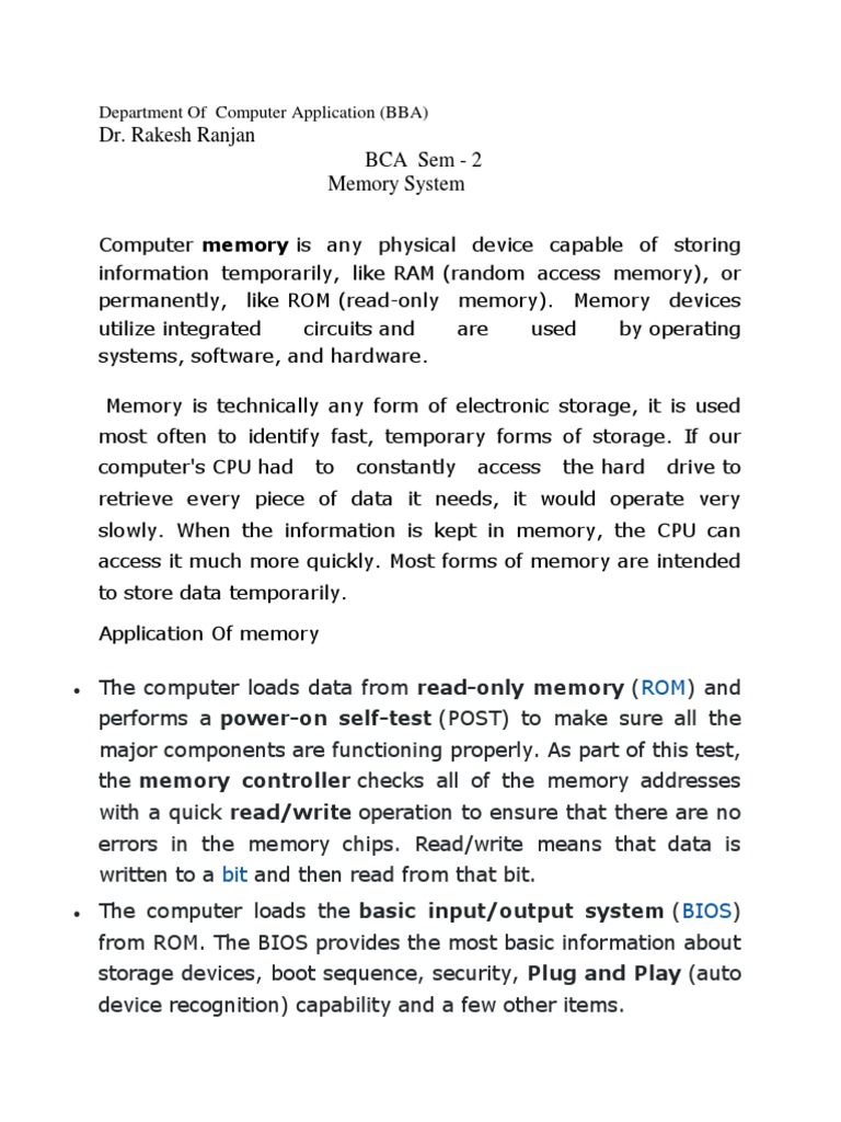Understanding Computer Memory Systems | PDF | Games & Activities