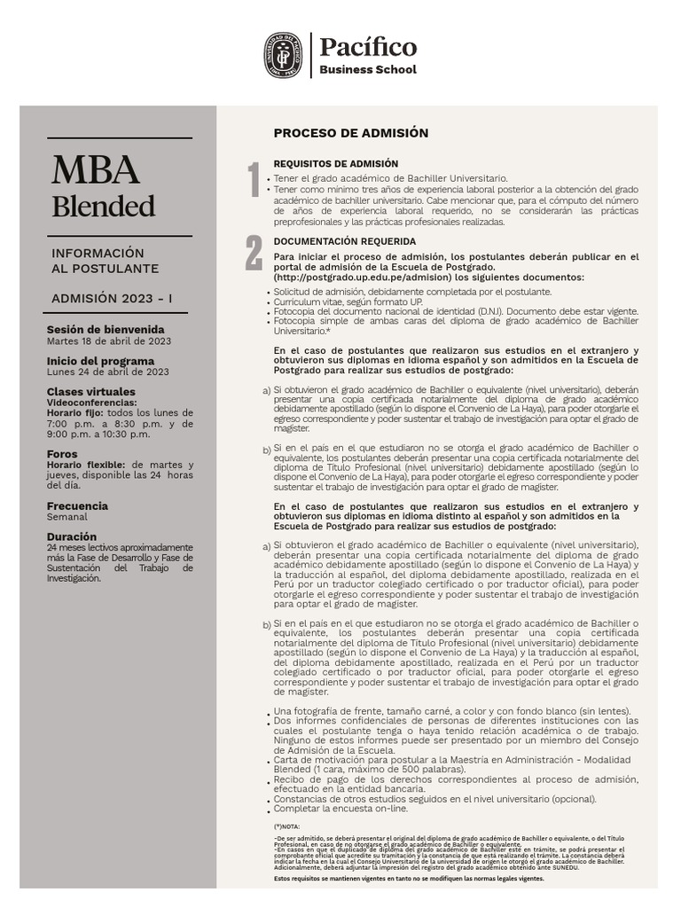 MBA Blended: Admisión y Detalles 2023 | PDF | Titulo academico | Diploma