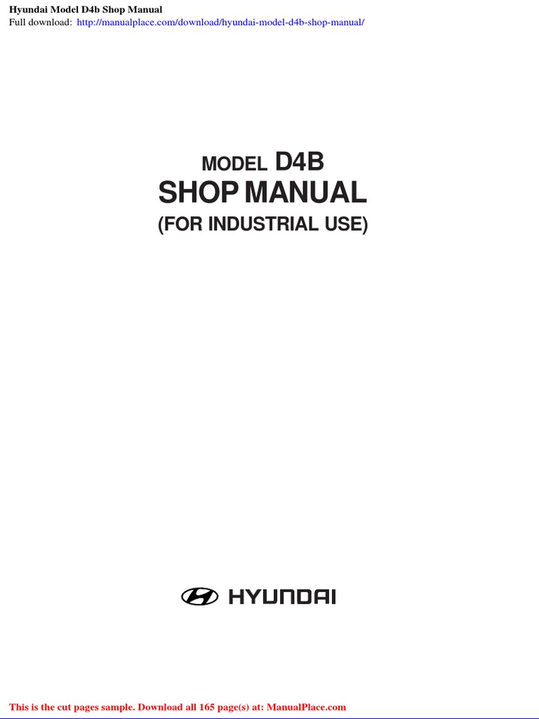 Hyundai Model d4b Shop Manual | PDF | Piston | Engines