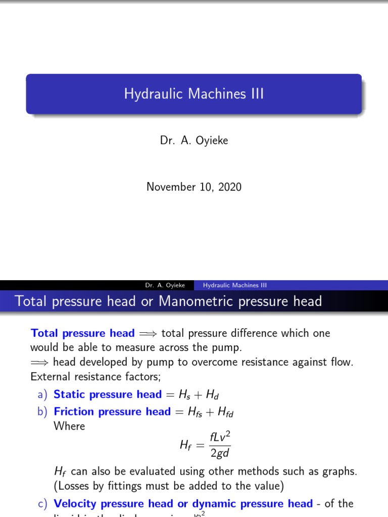 Total Pressure Head and Efficiencies | PDF | Pump | Pressure