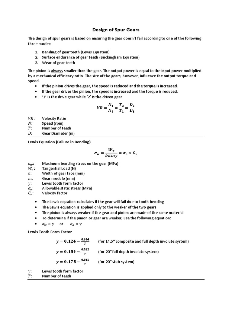 Spur Gear Design and Calculations | PDF | Gear | Bending