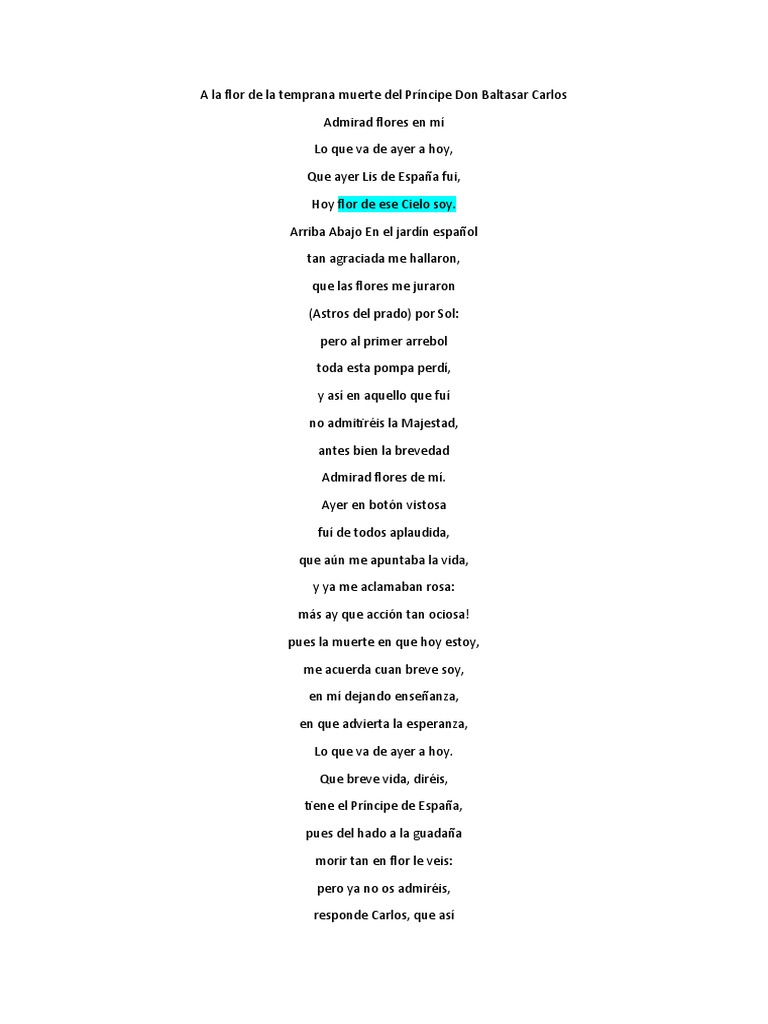 A la flor de la temprana muerte del Príncipe Don Baltasar Carlos | PDF