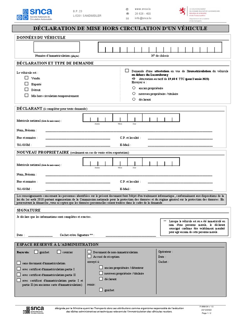 Declaration de Mise Hors Circulation | PDF