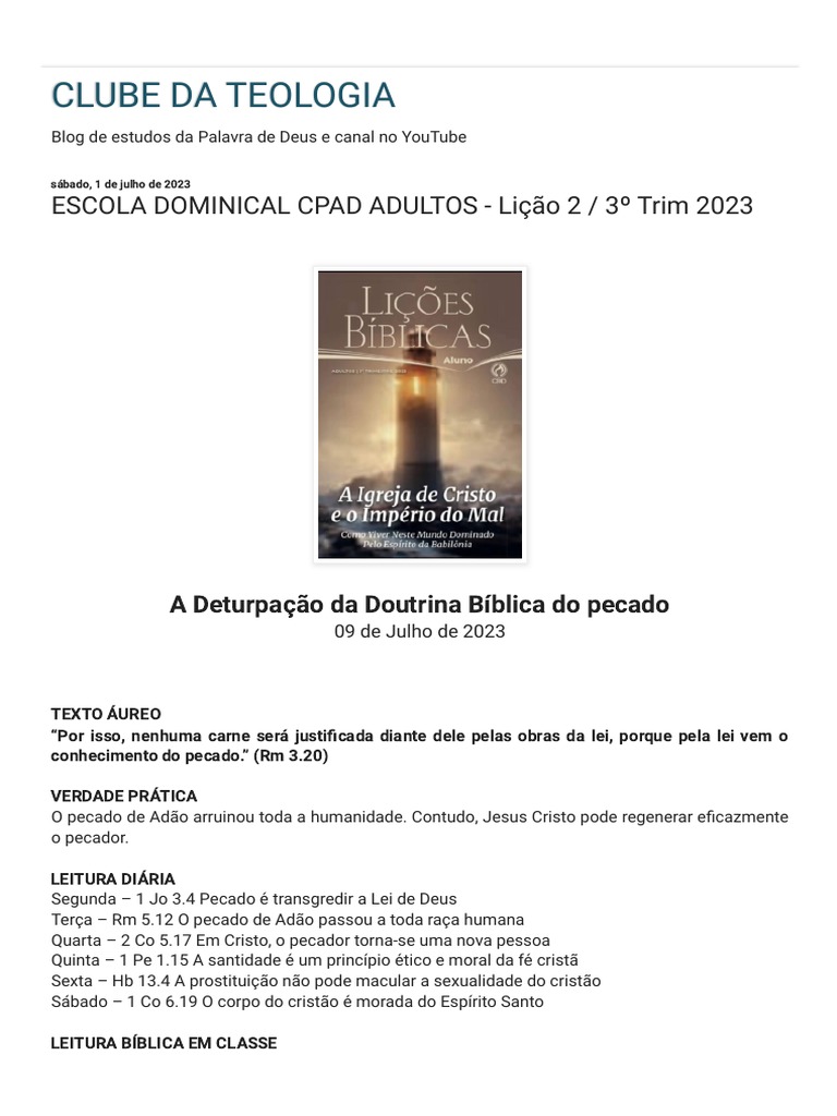 Clube Da Teologia - Escola Dominical Cpad Adultos - Lição 2 - 3º Trim ... Clube Da Teologia - Escola Dominical Cpad Adultos - Lição 2 - 3º Trim ...