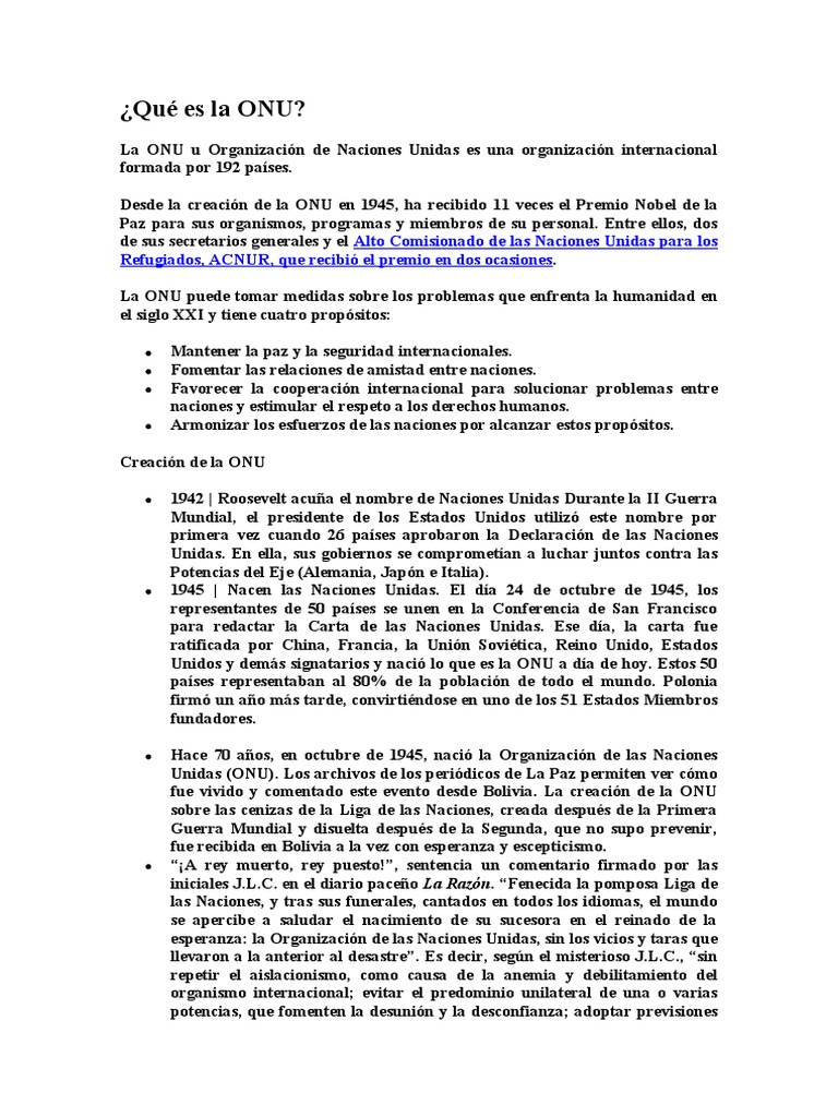Qué es la ONU | PDF | Naciones Unidas | Relaciones internacionales