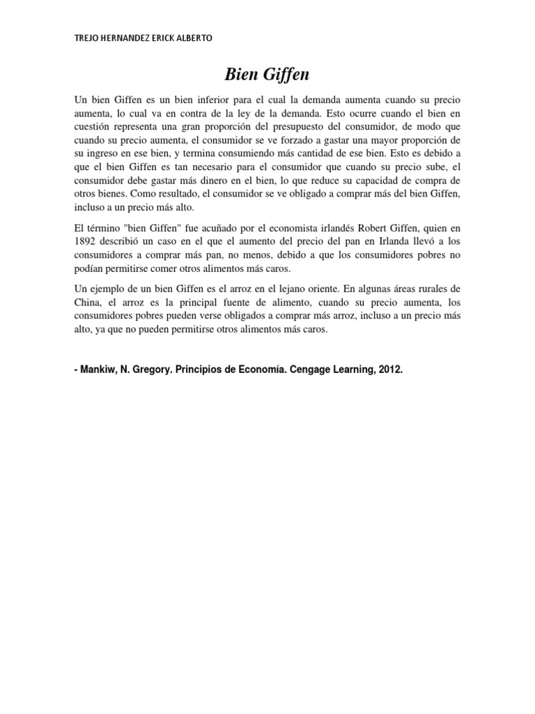 Bienes Giffen: demanda y precio | PDF | Finanzas y dinero | Derecho