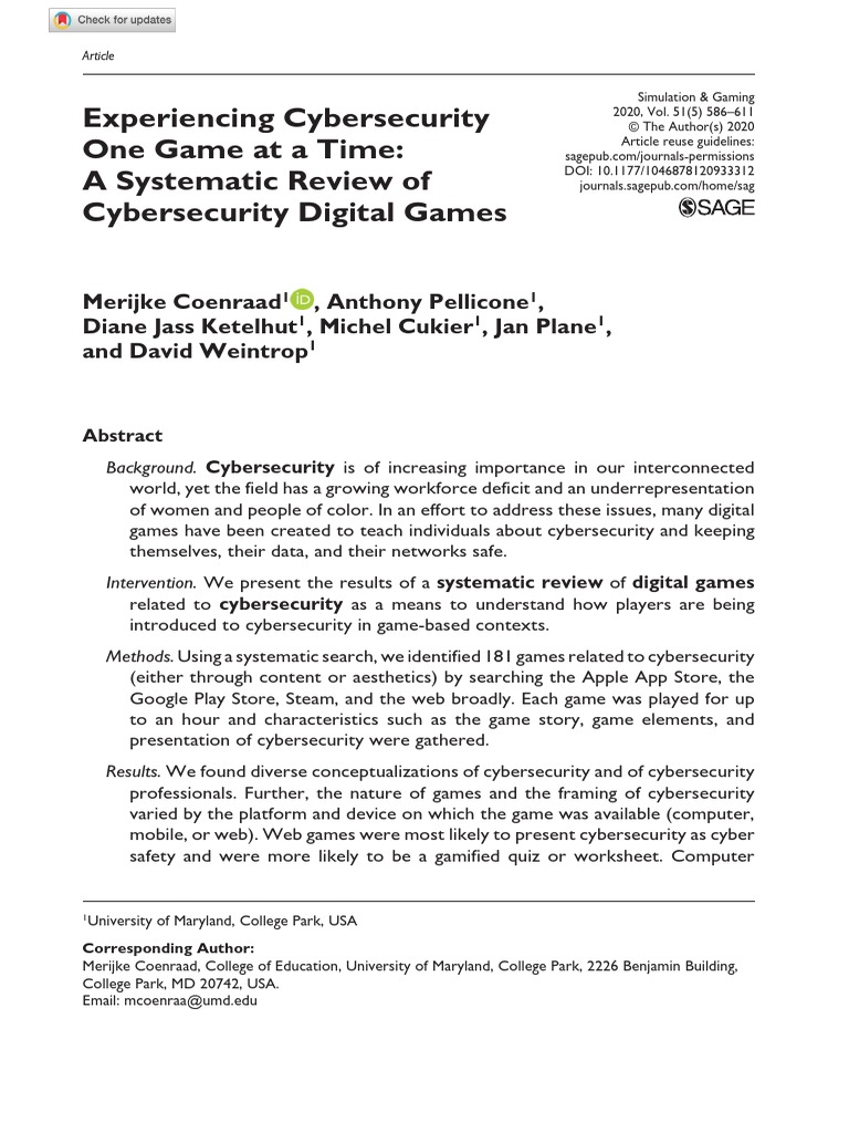 Experiencing Cybersecurity One Game at A Time: A Systematic Review of ...
