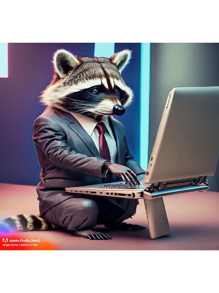 HUMANOID RACCOON WEARING A SUIT AND WORKING ON A COMPUTER 897 | PDF