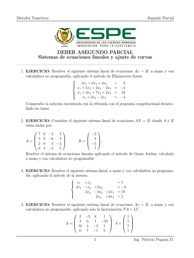 Deber 2P | PDF | Análisis numérico | Ecuaciones