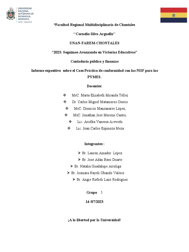 Informe Expositivo Sobre El Caso Práctico de Conformidad Con Las NIIF ...