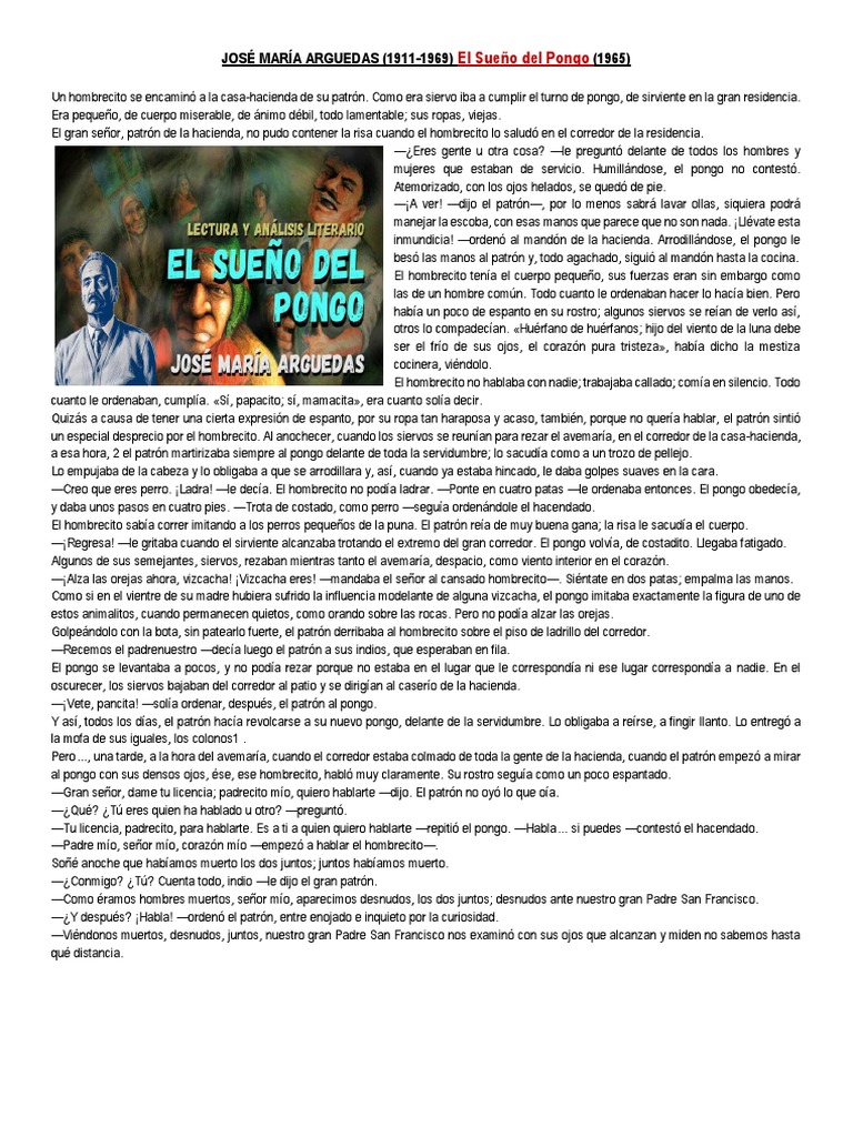El Sueño Del Pongo de JOSÉ MARÍA ARGUEDAS PDF | PDF