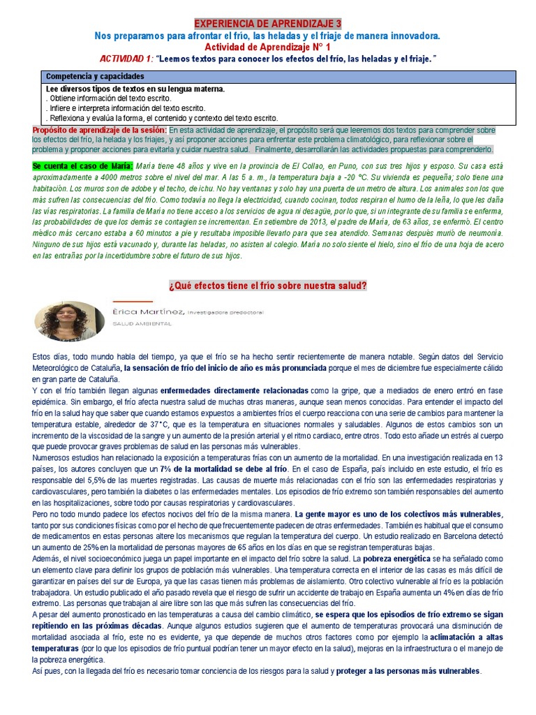 RESUMEN Exp. 3 Act 1 Qué Efectos Tiene El Frío Sobre Nuestra Salud PDF | PDF