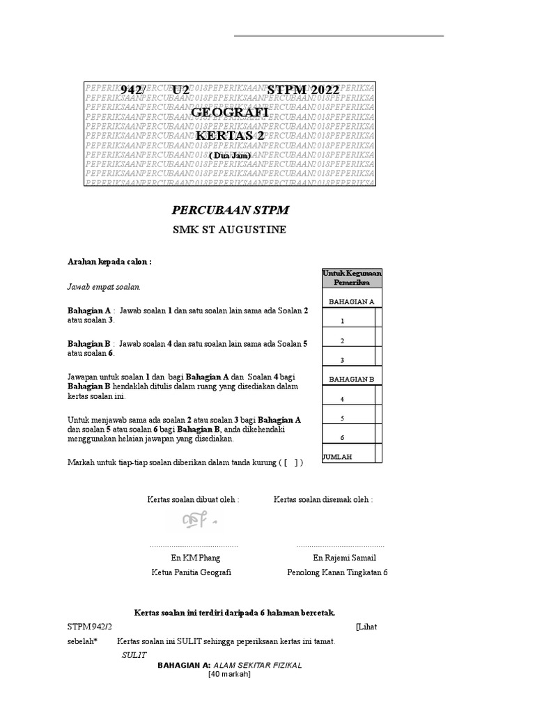 942/ U2 STPM 2022 Geografi Kertas 2 | PDF