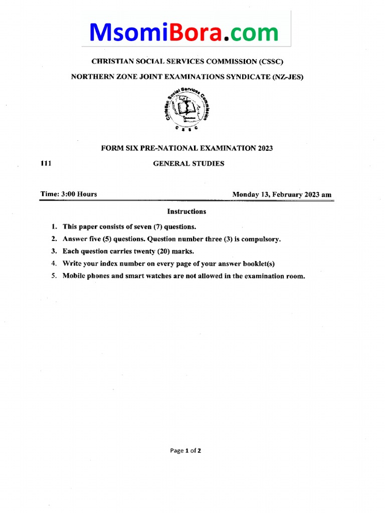 CSSC (NZ) Pre-Necta F6 2023 | PDF