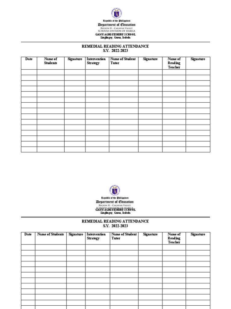 Remedial-Reading-Attendance | PDF