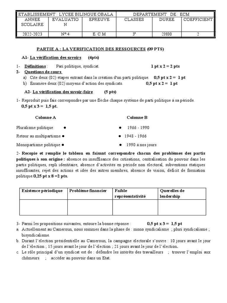Evaluation #4 ECM 3e - 2022-2023 | PDF | Grève