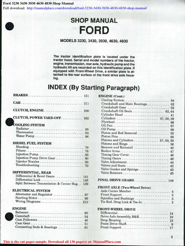 Ford 3230 3430 3930 4630 4830 Shop Manual | PDF