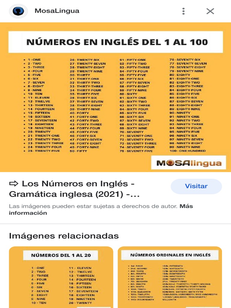 Numeros Del 1 Al 100 en Ingles | PDF