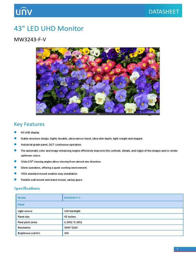 UNV MW3243-F-V LED Monitor V2.0-EN | PDF | Computer Monitor | Display Technology