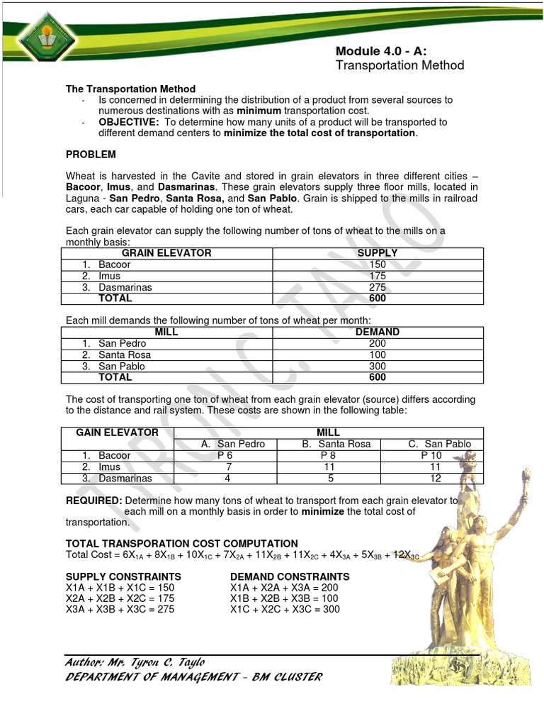 Module 4 0 A Transportation Method Pdf Wheat Transport