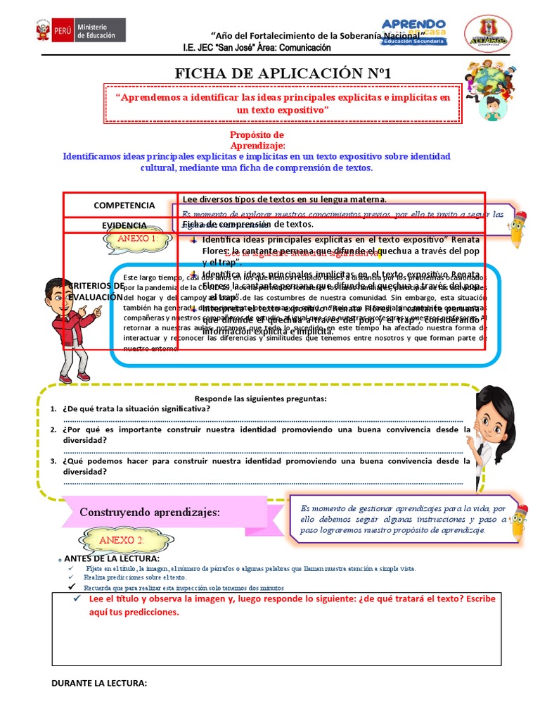 1° Ficha de Aplicación-Sesión1-Sem.1-Exp.3-Comunicación | PDF | Evaluación | Perú