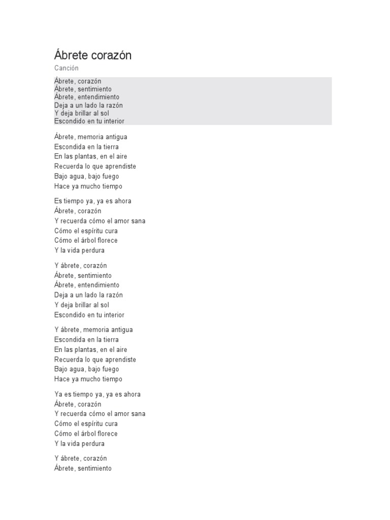 Ábrete Corazón: Canción de Amor y Sanación | PDF