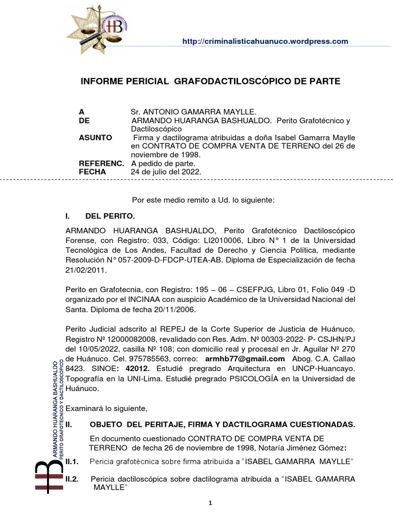 Gamarra Maylle, Antonio. Inf. Per. Graf. Sobre Firma Atribuida A Isabel ...