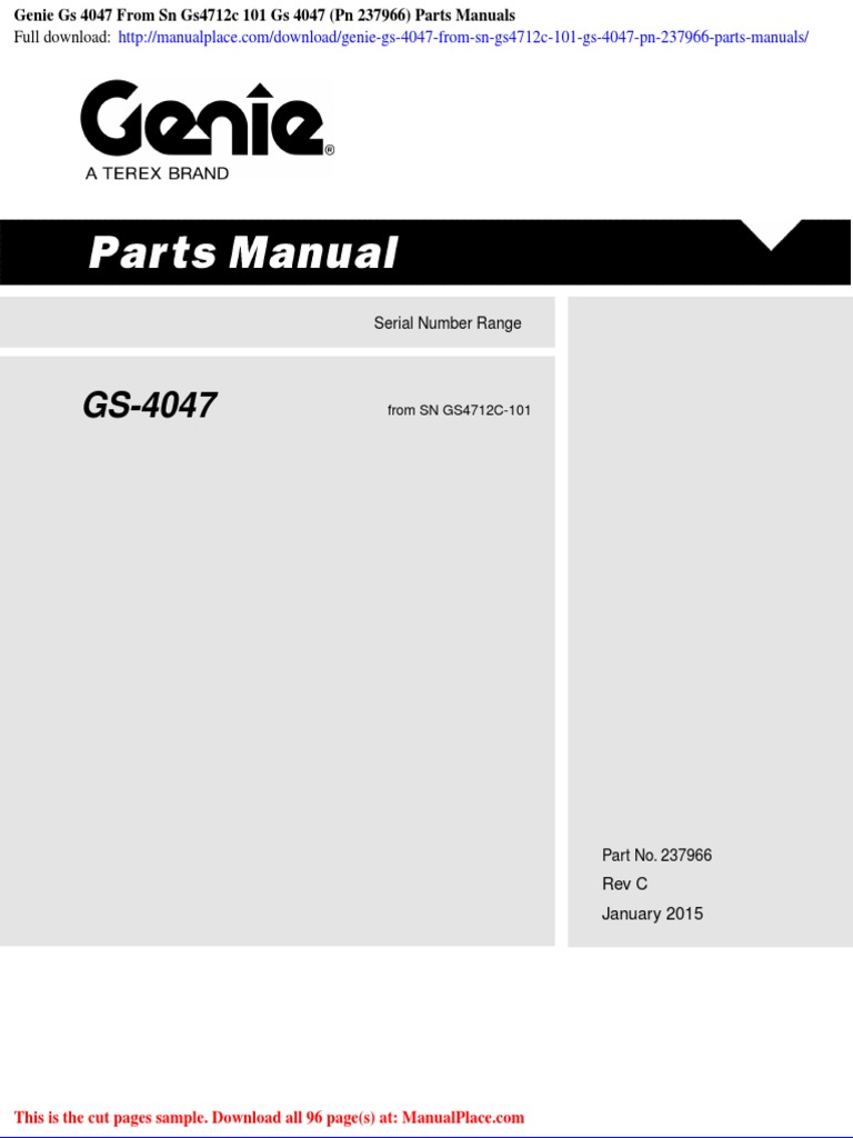 Genie Gs 4047 From SN gs4712c 101 Gs 4047 PN 237966 Parts Manuals | PDF ...