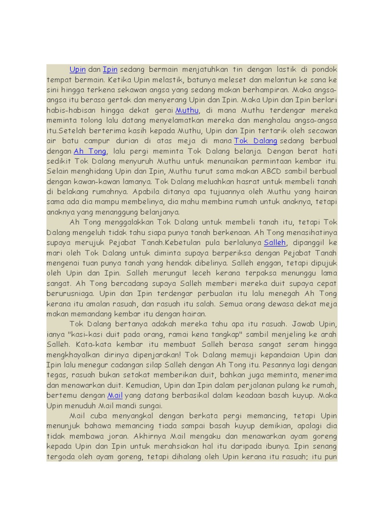 Cerita Rasuah Upin Ipin | PDF | Fiksi Misteri, Thriller, & Kejahatan