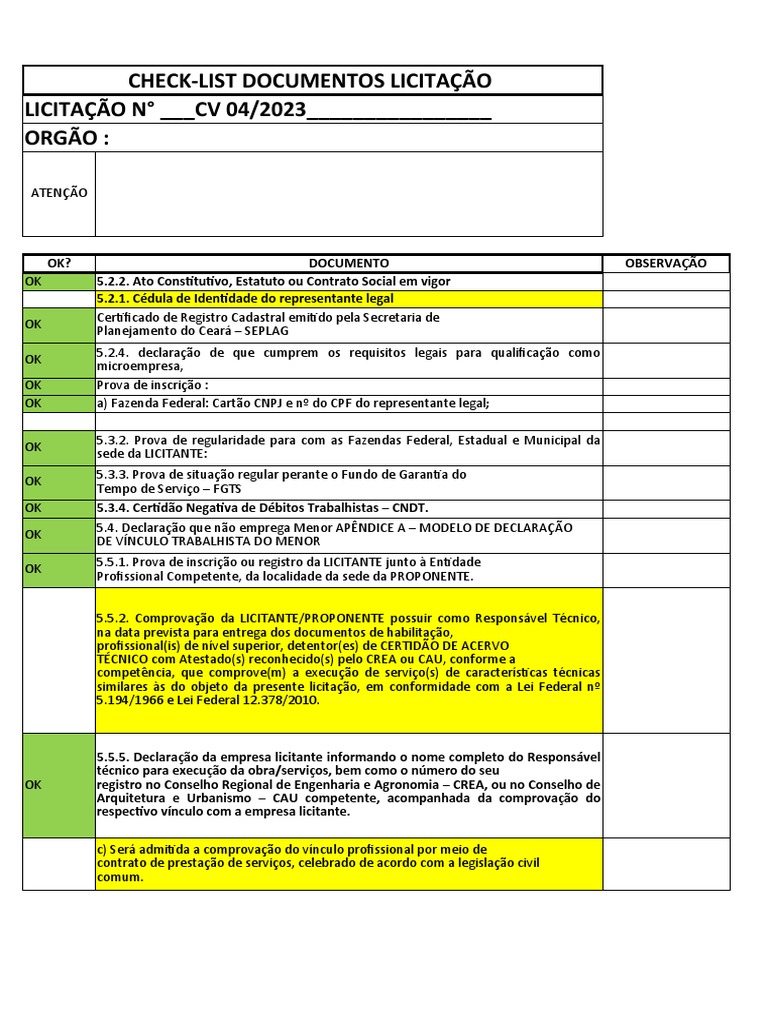Check List Documentos Licitação | PDF | Justiça | Crime e Violência