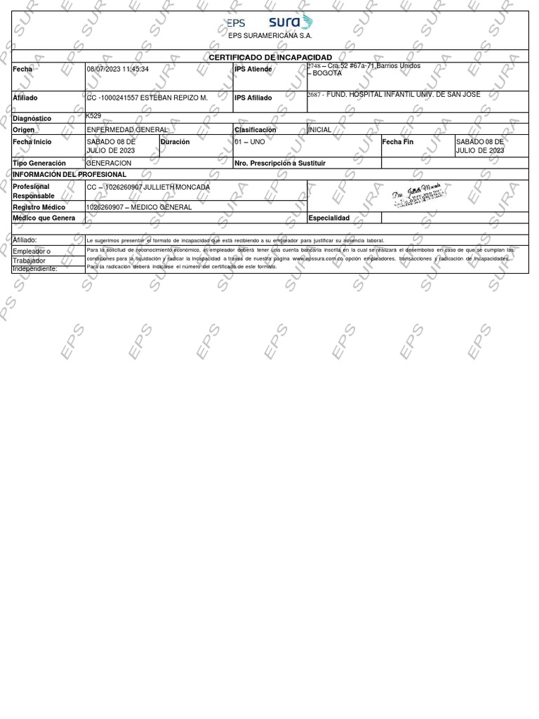 INCAPACIDAD Sura | PDF