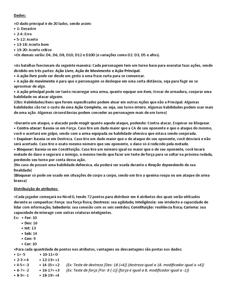 Regras Resumo | PDF | Espada | Tecnologia militar