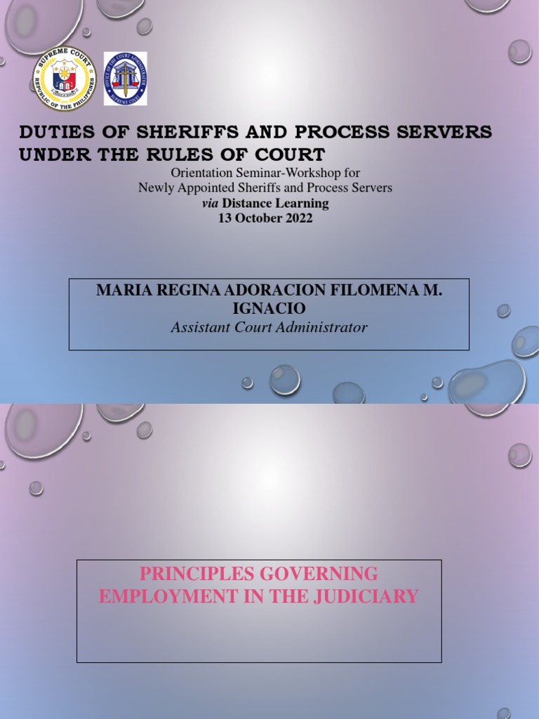 Duties of Sheriffs and Process Servers Under The Rules of Court | PDF | Garnishment | Service Of ...
