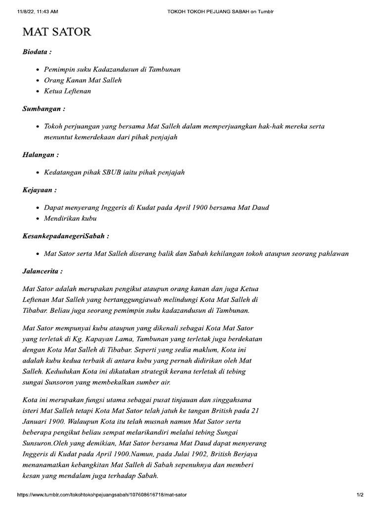 Sejarah Mat Sator | PDF