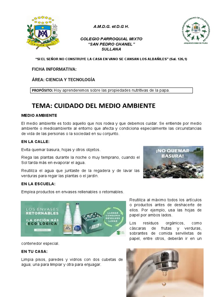 FICHA INFORMATIVA - CIENCIA Cuidado Del Medio Ambiente | PDF | Agua ...