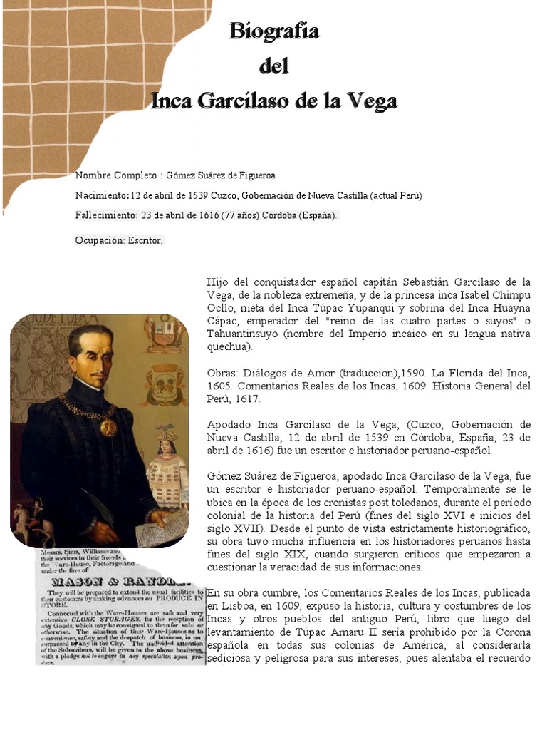 Biografía de Inca Garcilaso de la Vega | PDF | Perú | Andes