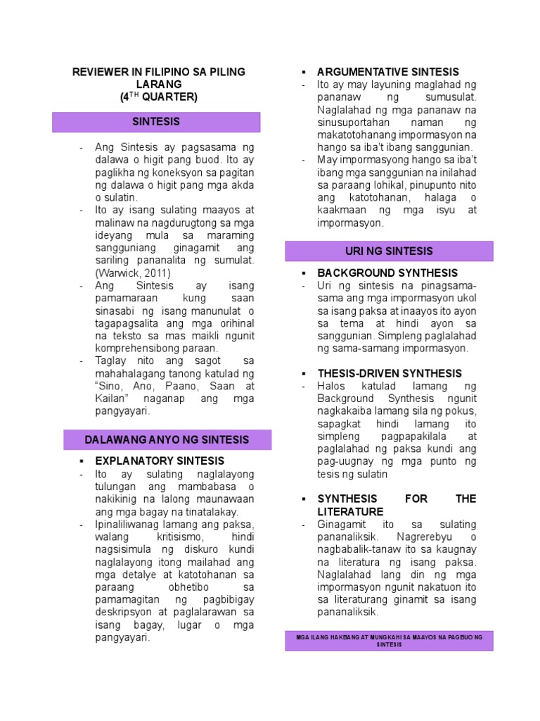 Reviewer in Filipino Sa Piling Larang | PDF