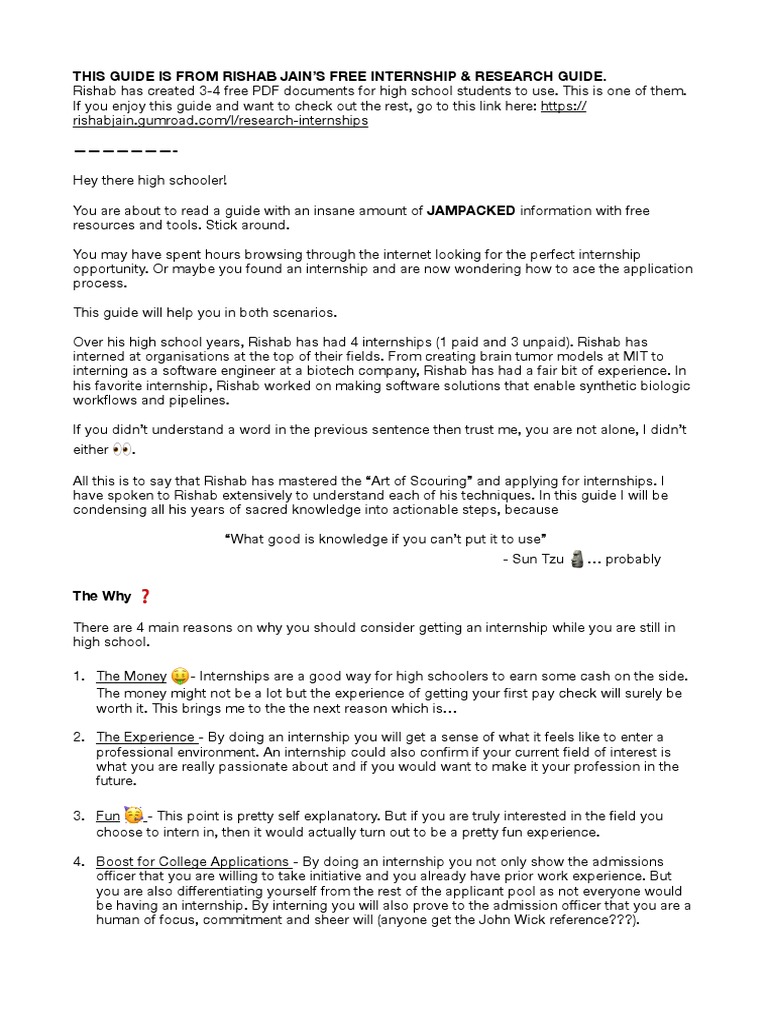 Rishab Jain Internship Guide | PDF | Internship | Job Hunting
