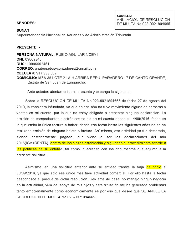 Solicitud A La SUNAT | PDF