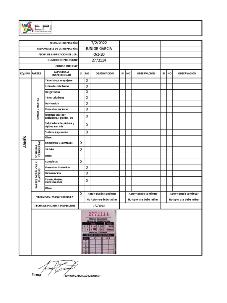 FORMATO PARA INSPECCION EPI | PDF