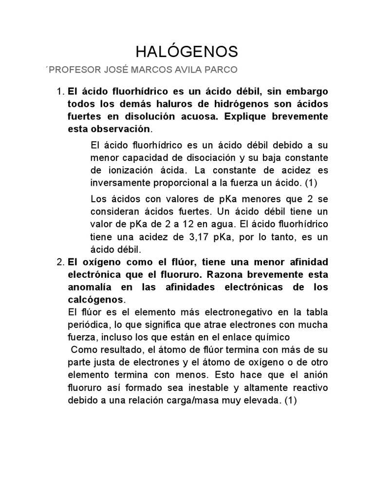 Tarea - Halogenos | PDF | Ácido | Redox
