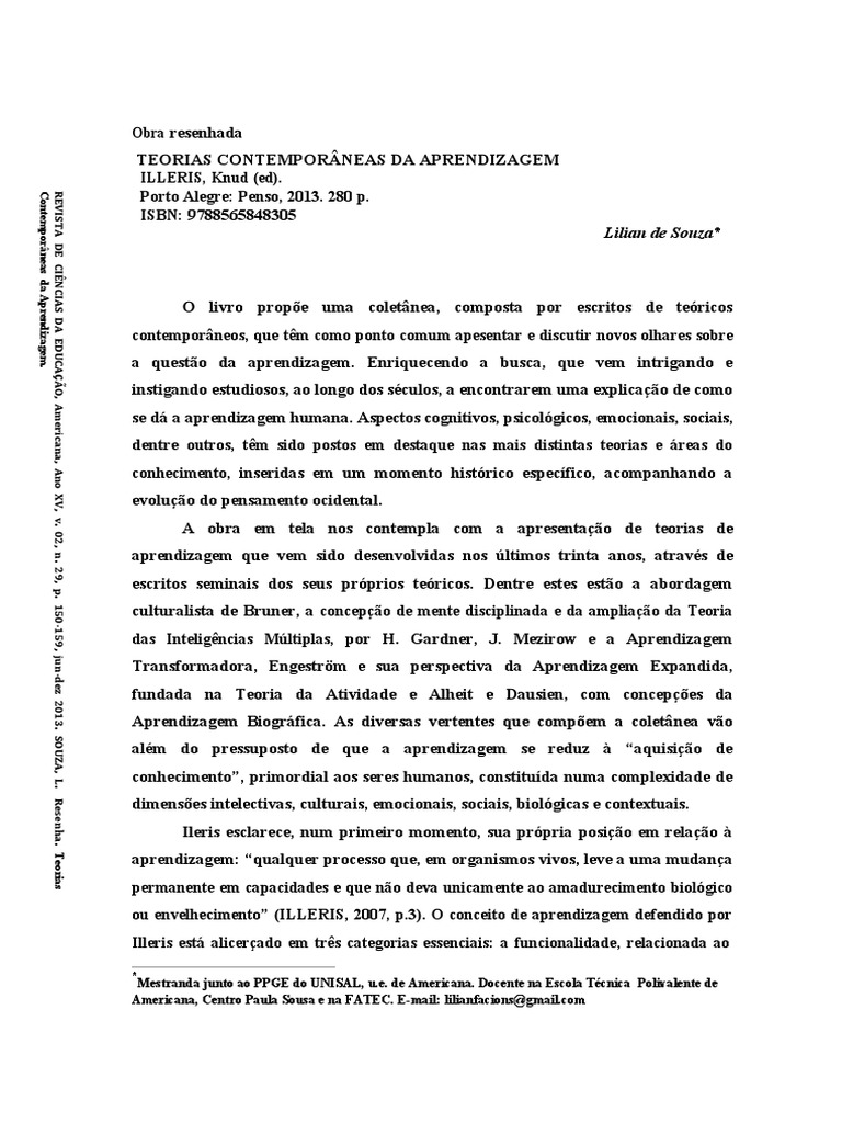 Obra Resenhada Teorias Contemporaneas Da Aprendizagem Illeris Knud Ed ...