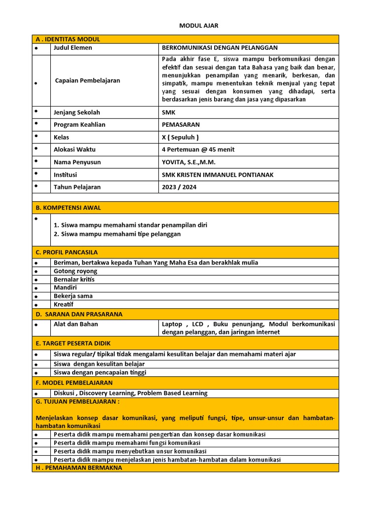 MODUL AJAR Berkomunikasi DGN Pelanggan 1 | PDF MODUL AJAR Berkomunikasi DGN Pelanggan 1 | PDF